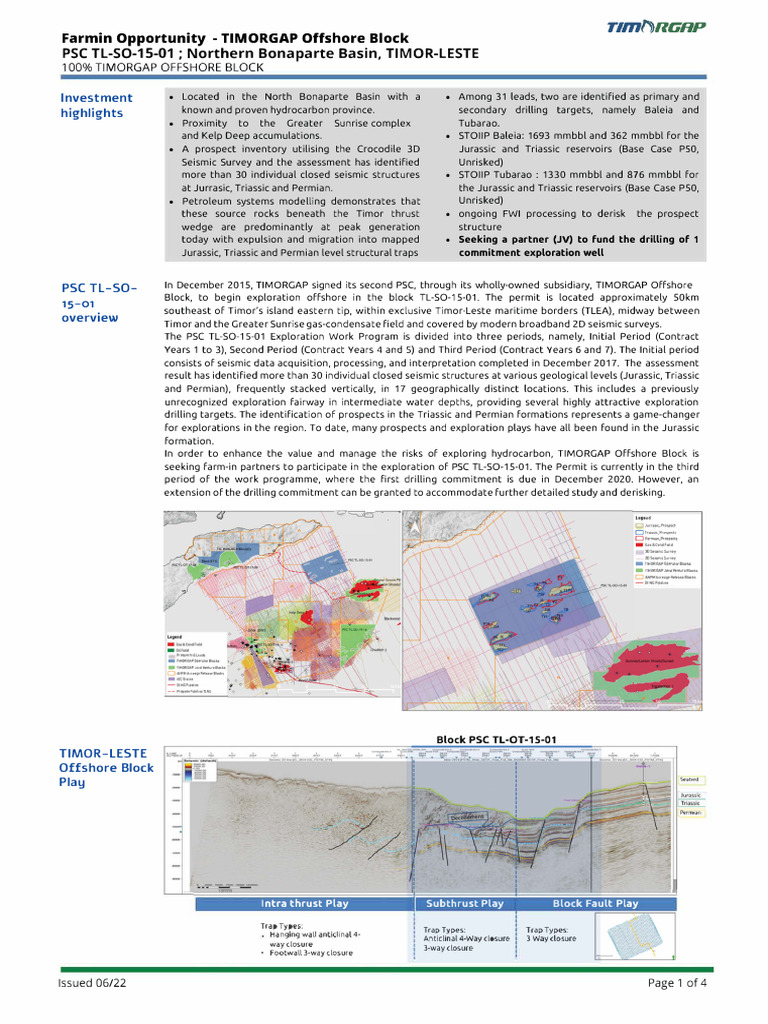 Farmin Opportunity Offshore Block PSC TL-OT-15-01 Timor-Leste Update ...