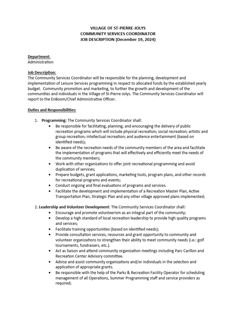 CSC Final Job Description | PDF | Volunteering | Recreation