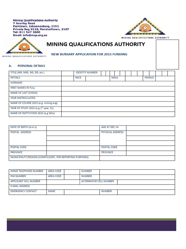 MQA Projects Bursary Appication Form Template | PDF