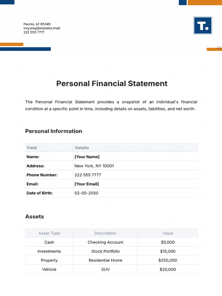 Personal Financial Statement Template | PDF