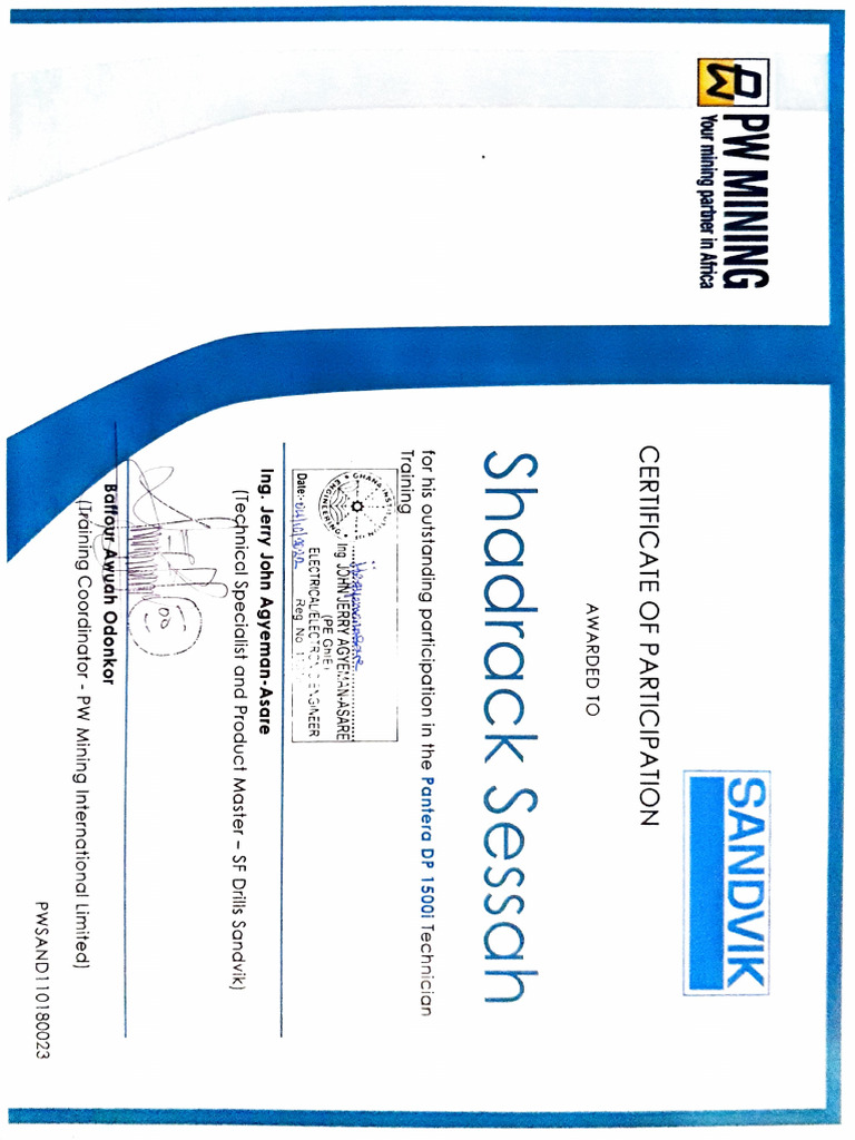 Sandvik Technician Training Certificate | PDF