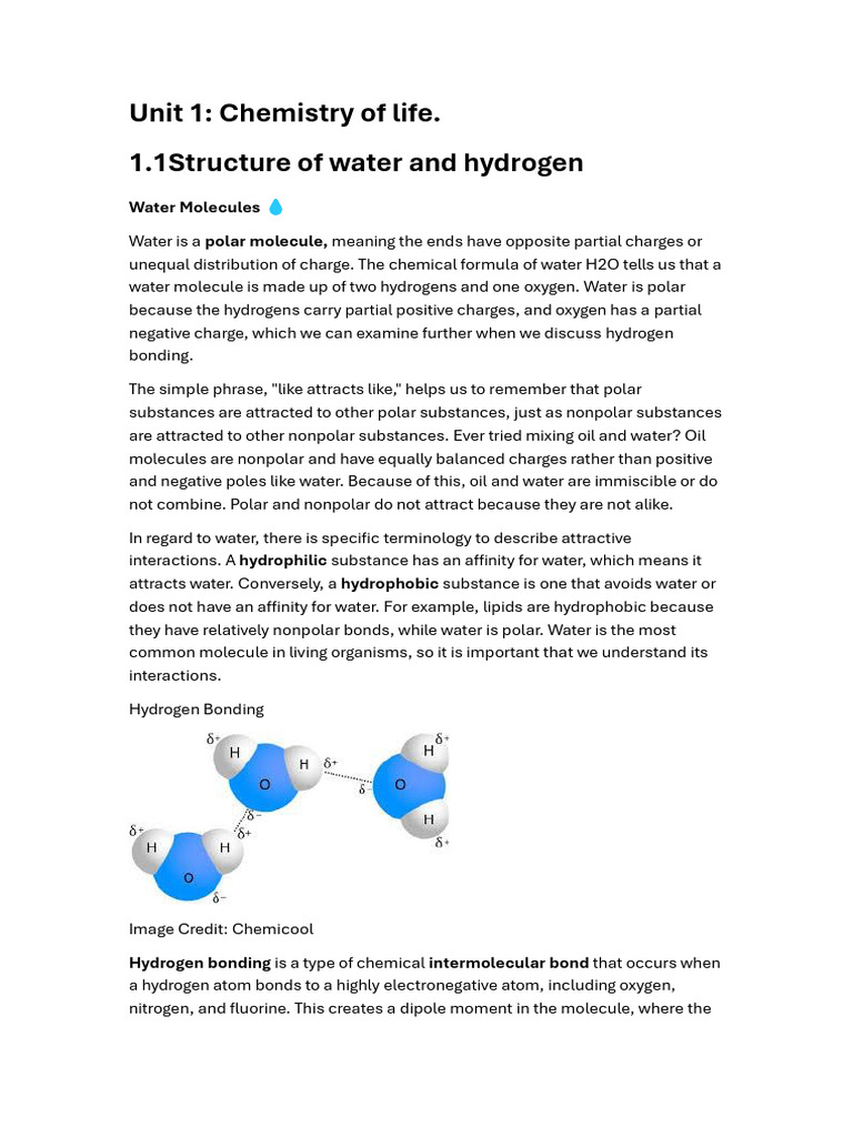 Unit 1 Chemistry of Life | PDF | Nucleotides | Dna
