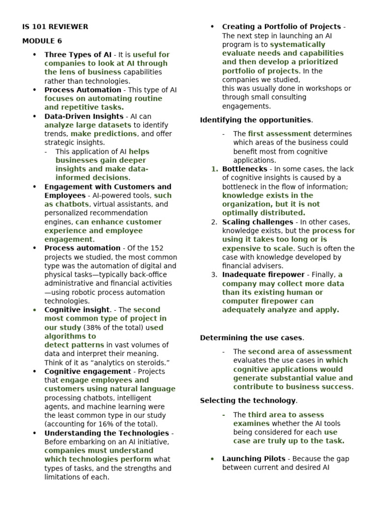 IS 101_M6_M7_REVIEWER | PDF | Artificial Intelligence | Intelligence (AI) & Semantics