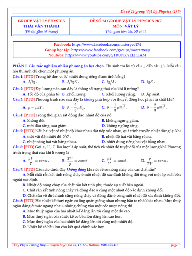 24. Đề Số 24 Group Vật Lý Physics 2k7 | PDF