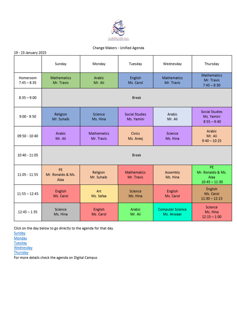 Grade 5C - Change Makers Agenda 19 - 23 Jan 2025-١ | PDF