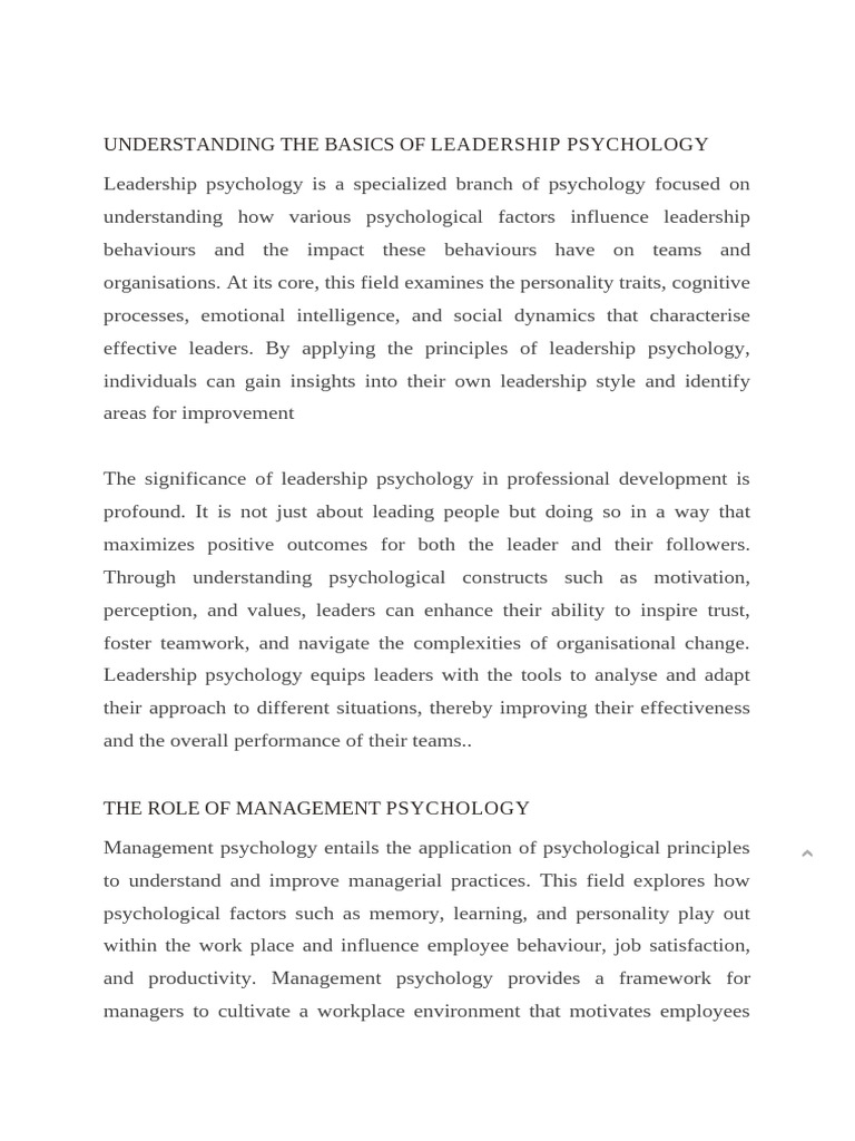 Leadership Psychology Essentials | PDF | Leadership | Psychology