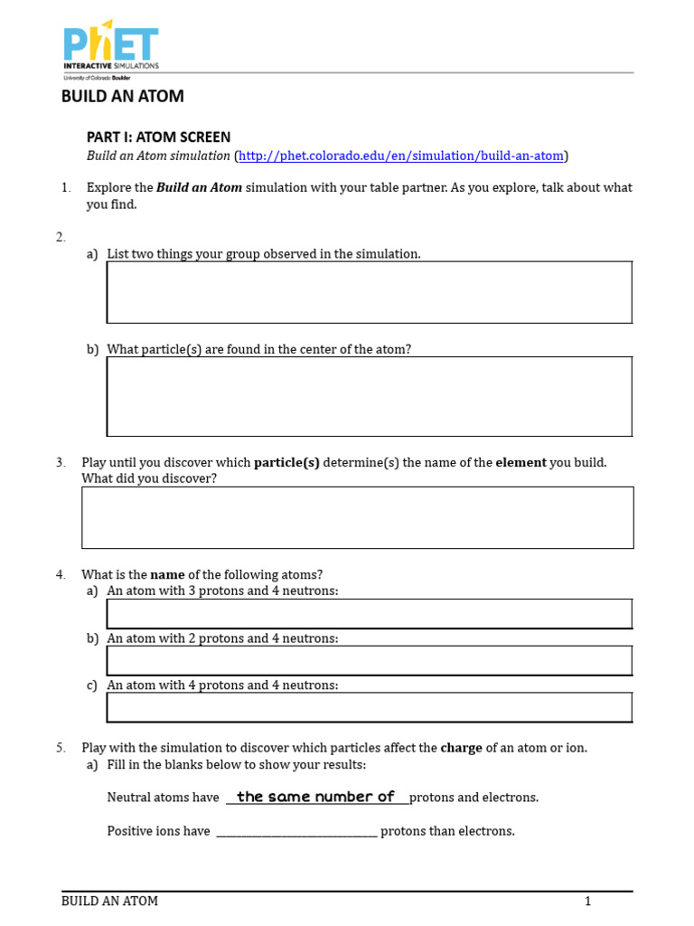 Build_An_Atom_GuidedInquiry_StudentHandout - Cortez, Giovanni | PDF | Ion | Atoms