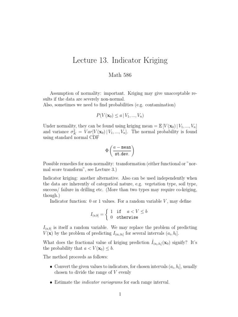 Indicator Kriging | PDF | Normal Distribution | Variance