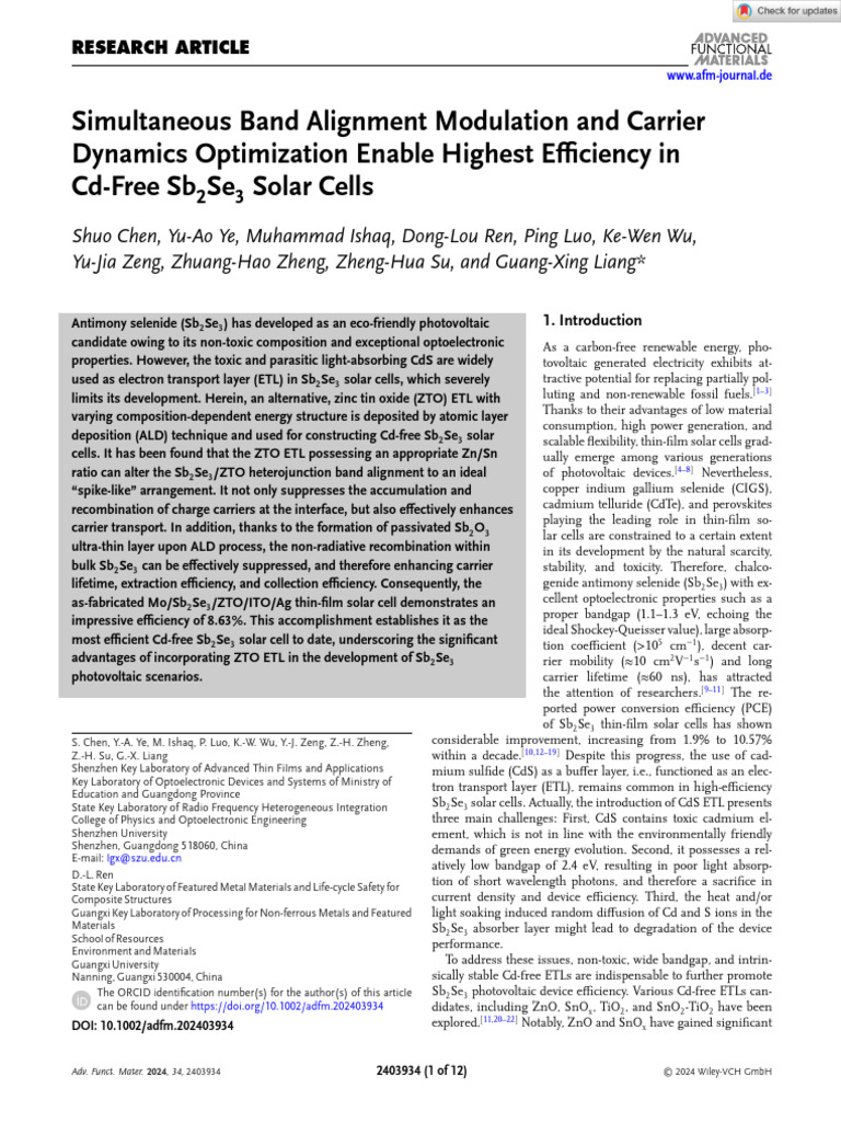 Adv Funct Materials - 2024 - Chen - Simultaneous Band Alignment Modulation and Carrier Dynamics ...