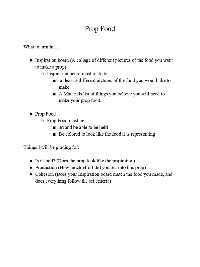 Prop Food Project Guidelines | PDF