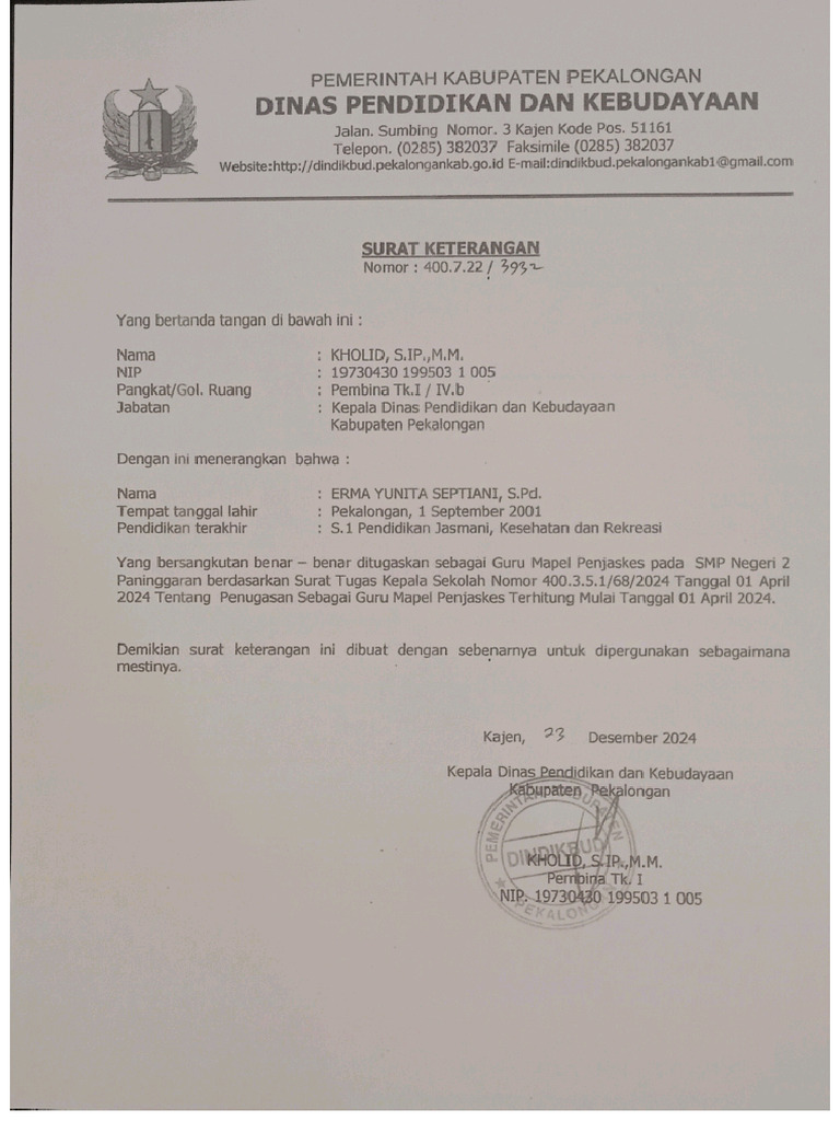 SK Penugasan Guru Mapel Erma | PDF