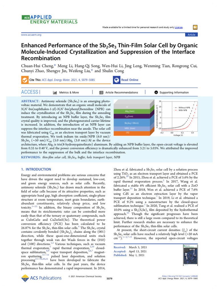 Enhanced Sb2Se3 Solar Cell Performance | PDF | Electromagnetic Spectrum ...