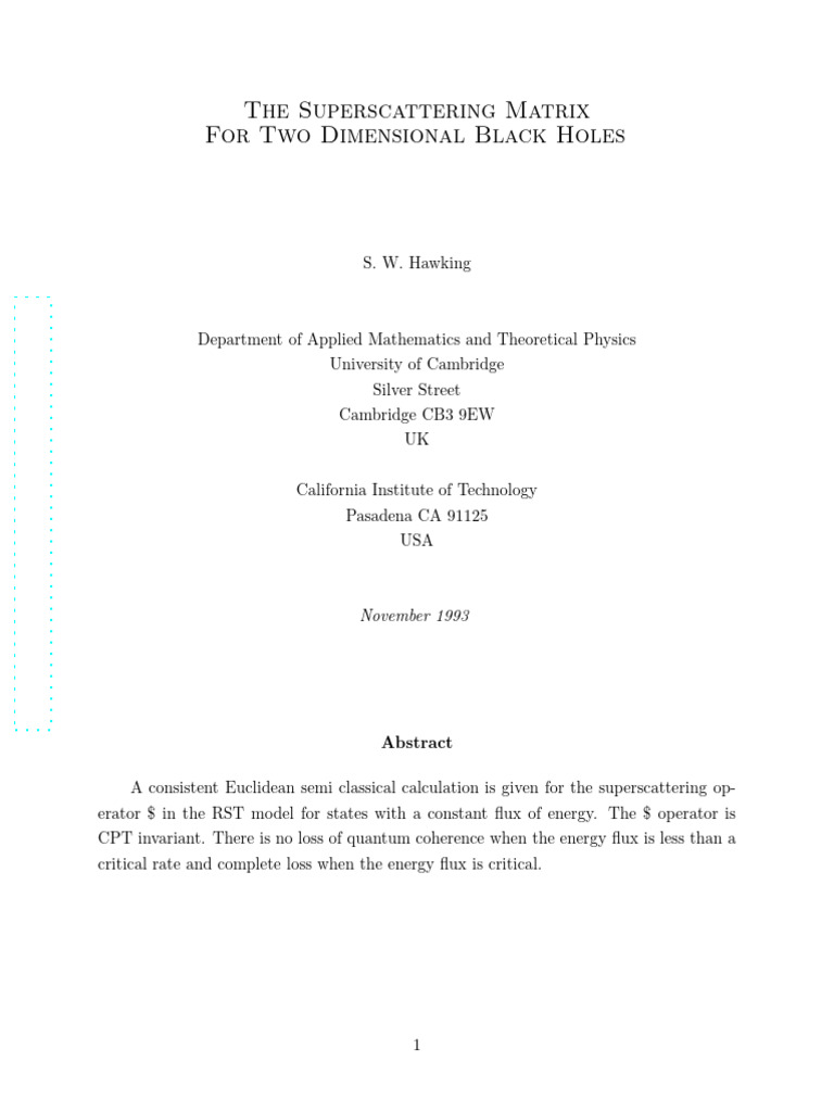 The Superscattering Matrix For Two Dimensional Black Holes | PDF ...