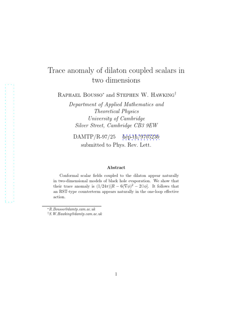 Trace Anomaly in 2D Dilaton Scalars | PDF | Theoretical Physics | Physics