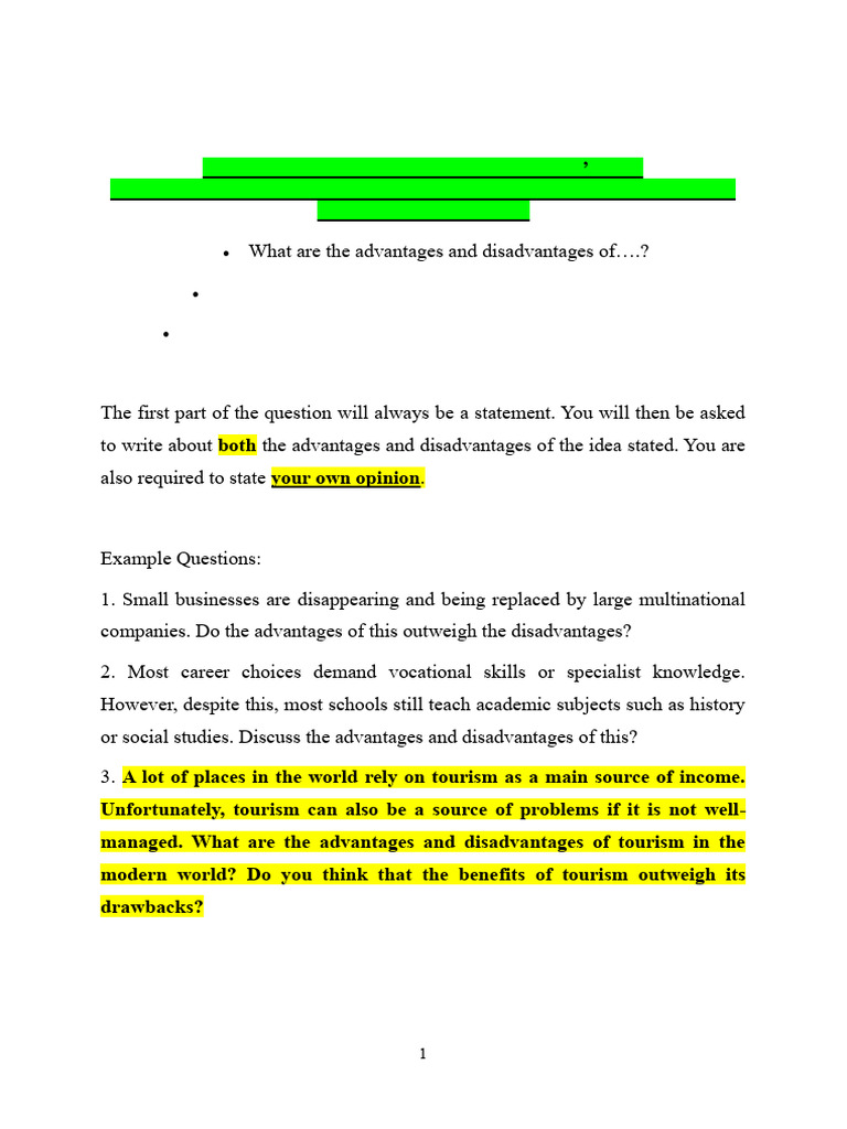 Writing Advantages and Disadvantages Essays | PDF | Tourism | Essays