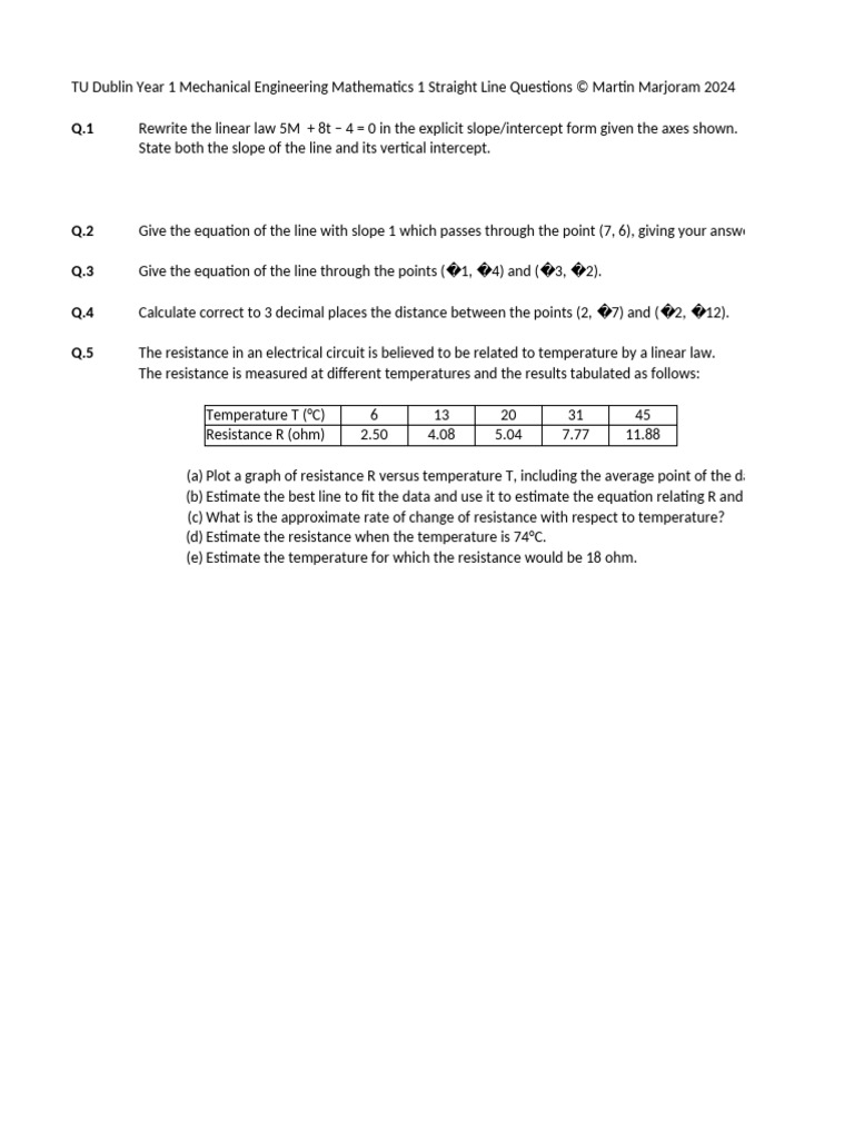 Mech Maths 1 Straight Lines Practice | PDF | Electrical Resistance And ...