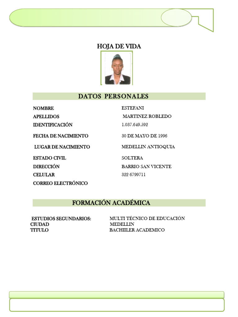 Hoja de Vida Estefani Martinez Robledo | PDF