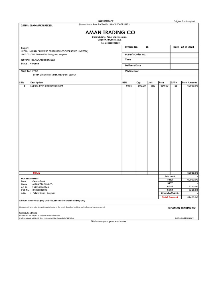 Aman Trading16!24!25 | PDF | Invoice | Payments