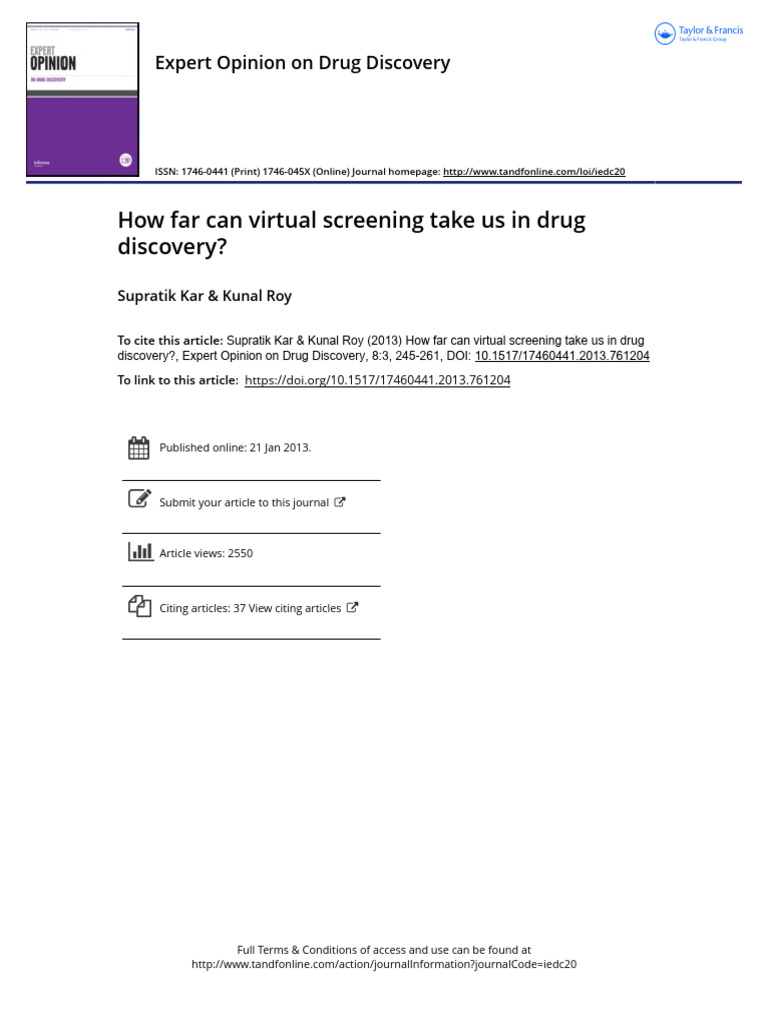 Virtual Screening in Drug Discovery | PDF | Docking (Molecular ...