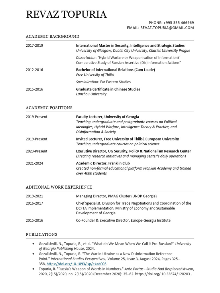 Topuria_CV | PDF | Georgia (Country) | International Relations