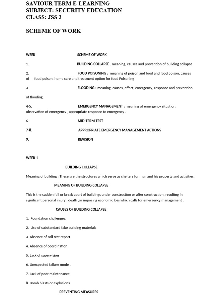 Jss 2 Security Edu. Saviour Term E-Notes | PDF | Foodborne Illness | Flood