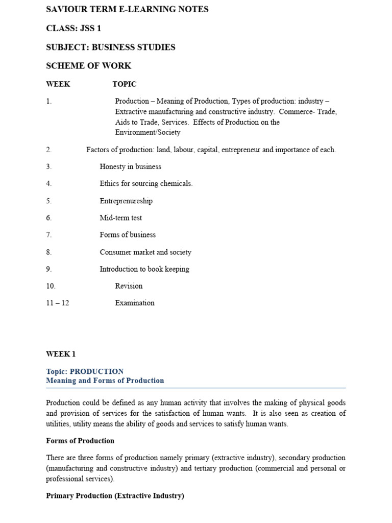 Jss 1 Business Studies Saviour Term e Note | PDF | Partnership | Cooperative