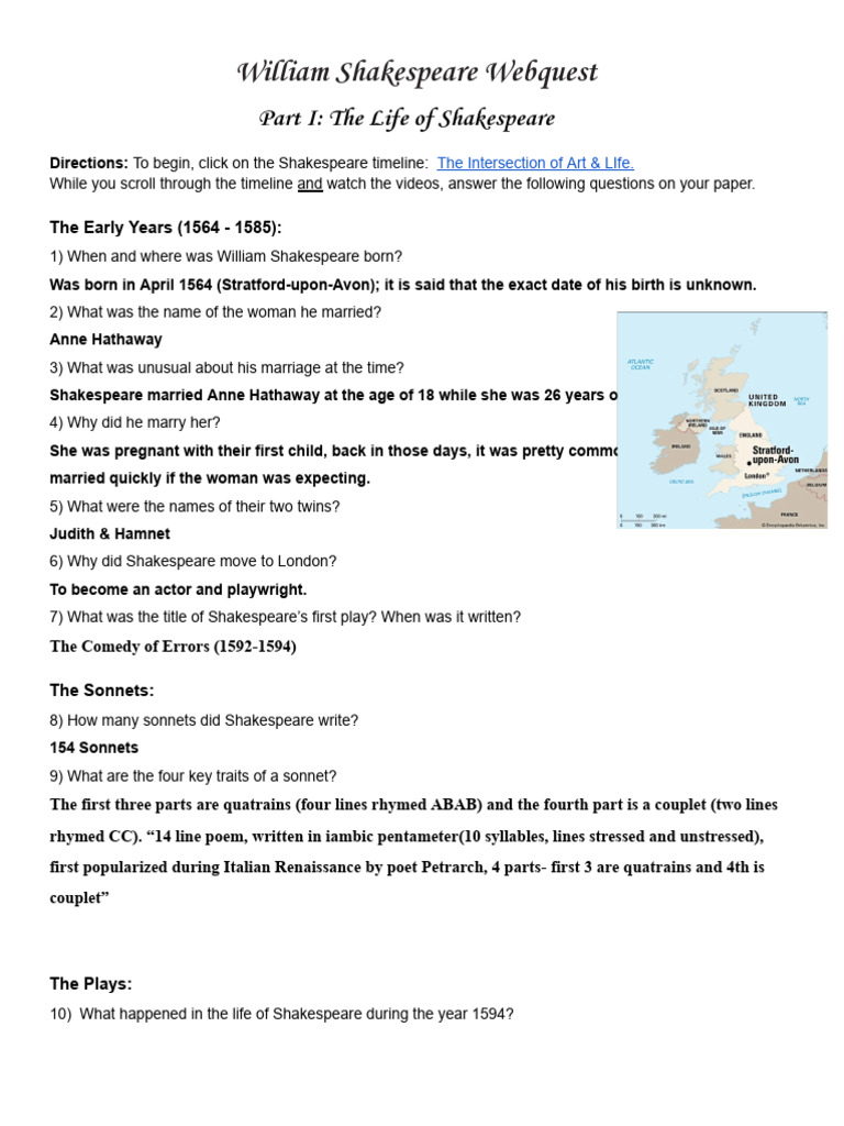 Shakespeare Webquest | PDF | William Shakespeare | Sonnets