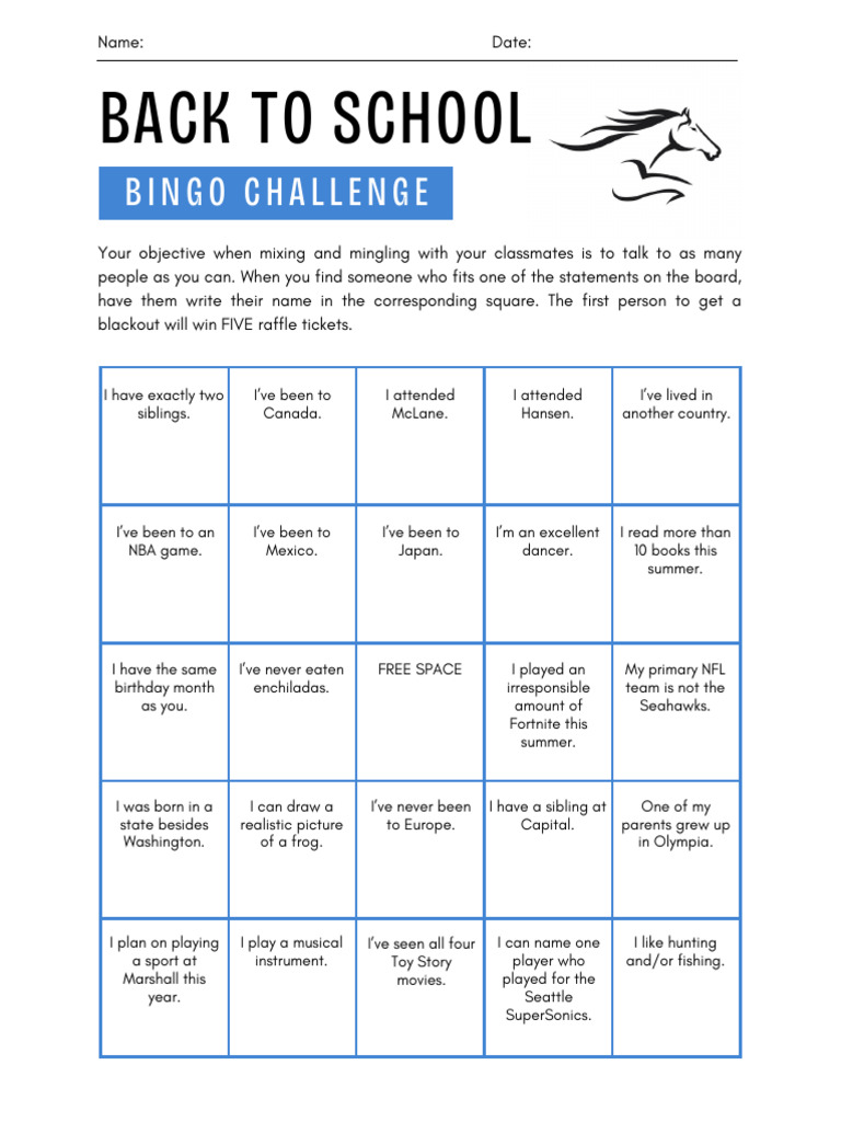 Back To School Bingo Challenge Worksheet in Colorful Simple Style | PDF