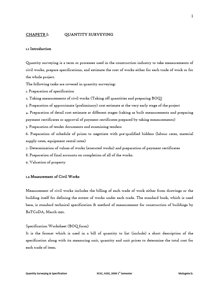 Quantity Surveying - Specification | PDF | Pipe (Fluid Conveyance) | Plaster
