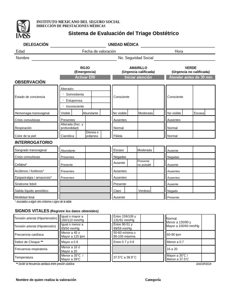 Formato Triage Obstétrico | PDF | Presión sanguínea | Enfermedades y trastornos humanos