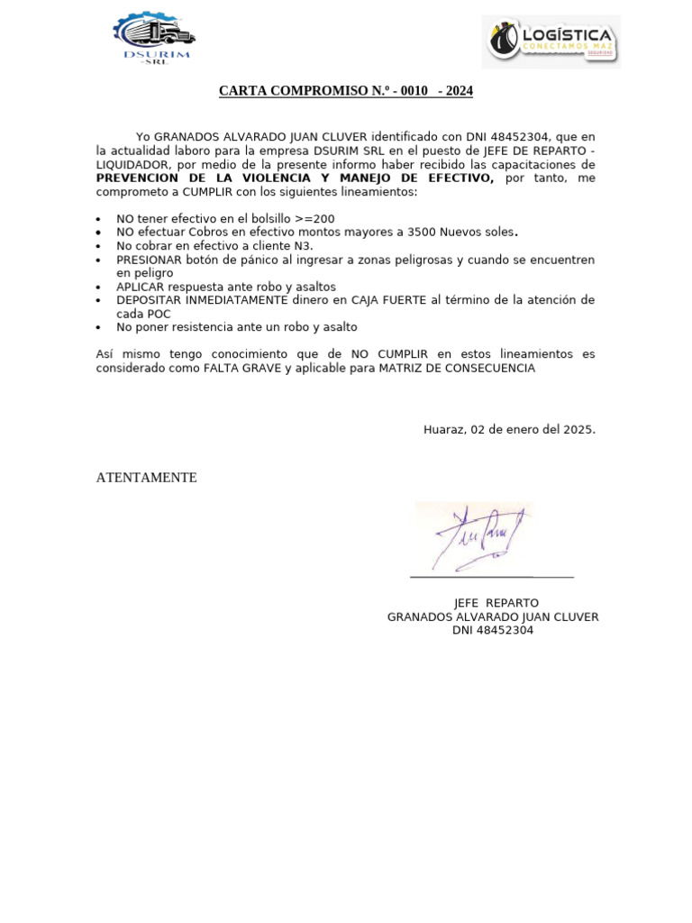 Compromiso de Seguridad Laboral 2024 | PDF