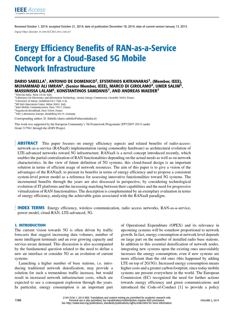 Energy Efficiency Benefits of RAN-as-a-Service Concept For A Cloud-Based 5G Mobile Network ...