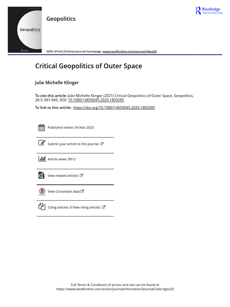 Critical Geopolitics of Outer Space | PDF | Outer Space | Geopolitics