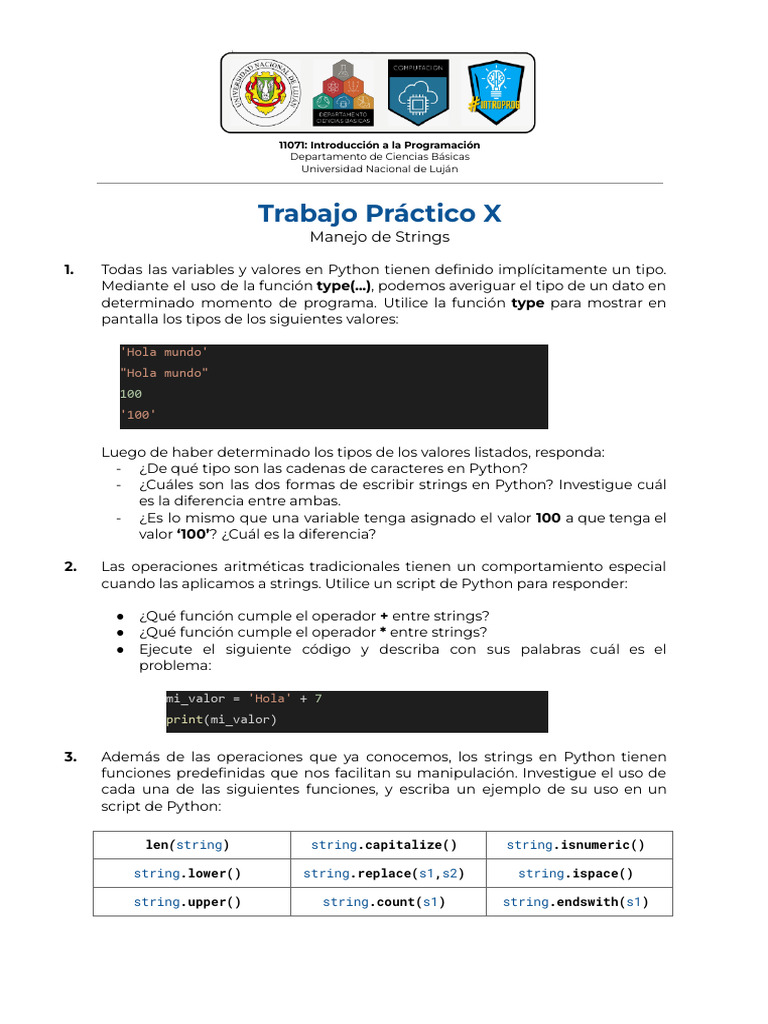 TP X - Manejo de strings | PDF | Python (lenguaje de programación ... TP X - Manejo de strings | PDF | Python (lenguaje de programación ...