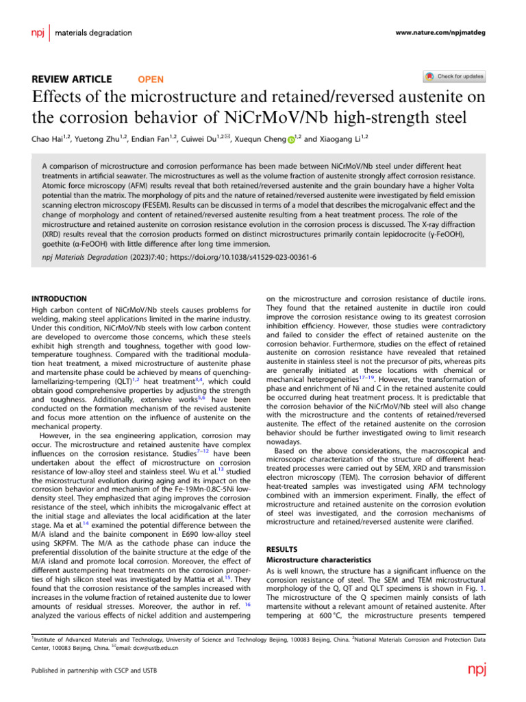 Effects Of The Microstructure And Retainedreversed Austenite On The Corrosion Behavior Of