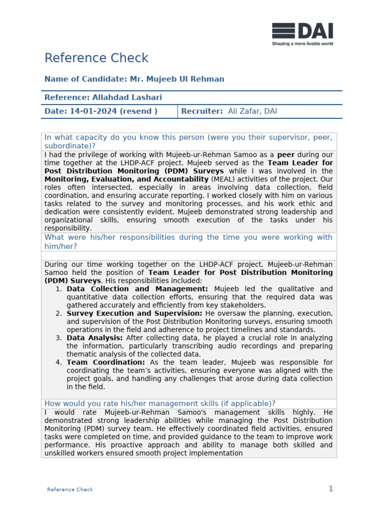 Reference Check - Referee Form | PDF | Leadership | Communication