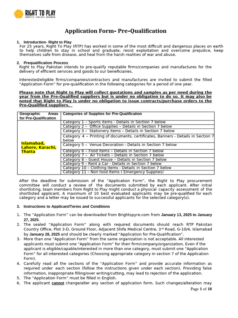 Job - Application Form - Pre-Qualification-Right To Play Pakistan | PDF | Judgment (Law ...