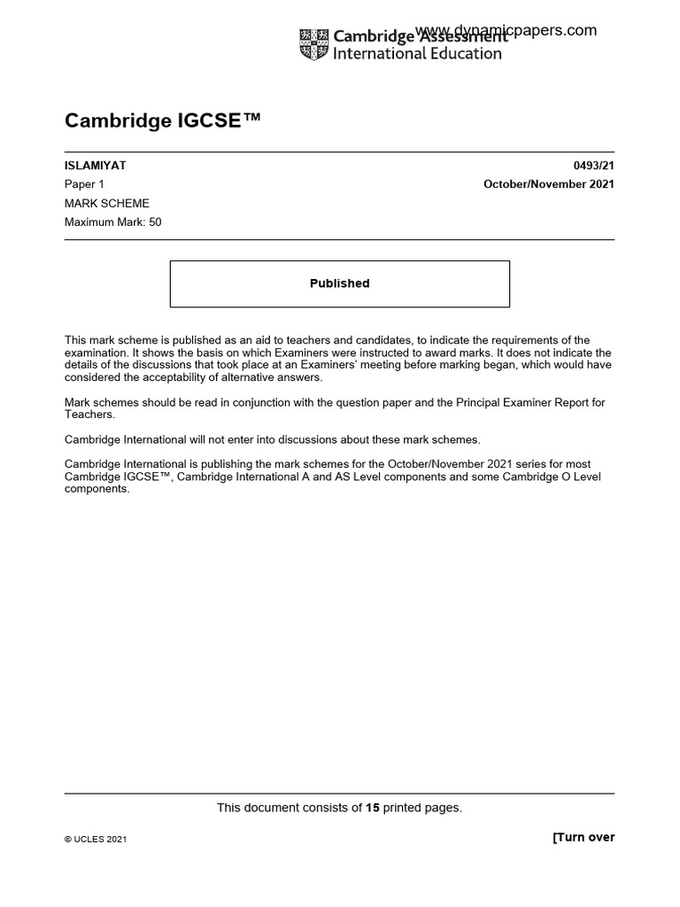 Cambridge IGCSE™: Islamiyat 0493/21 October/November 2021 | PDF | Ali ...
