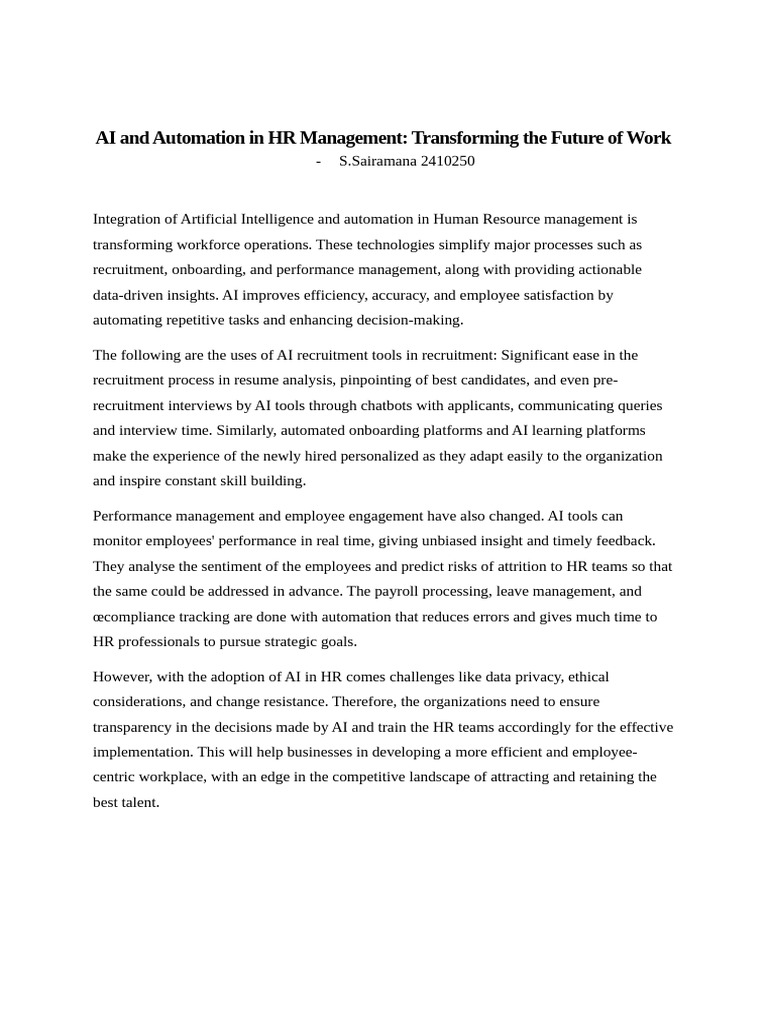 AI and Automation in HR Management | PDF