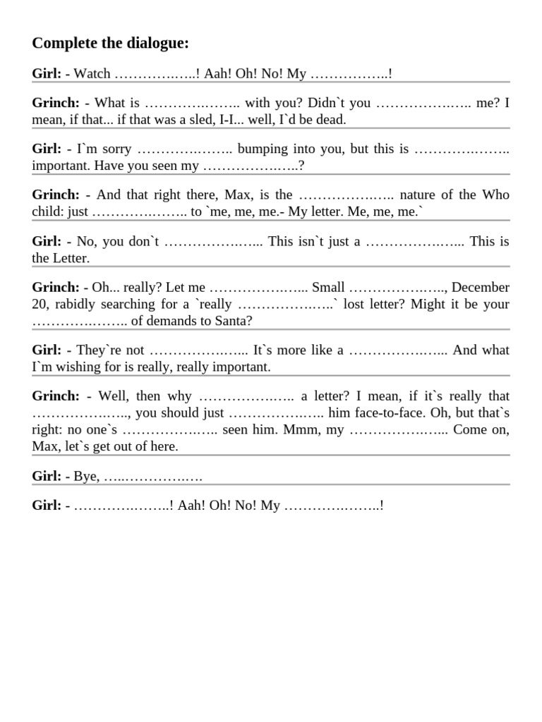 Grinch Dialogue Completion Exercise | PDF
