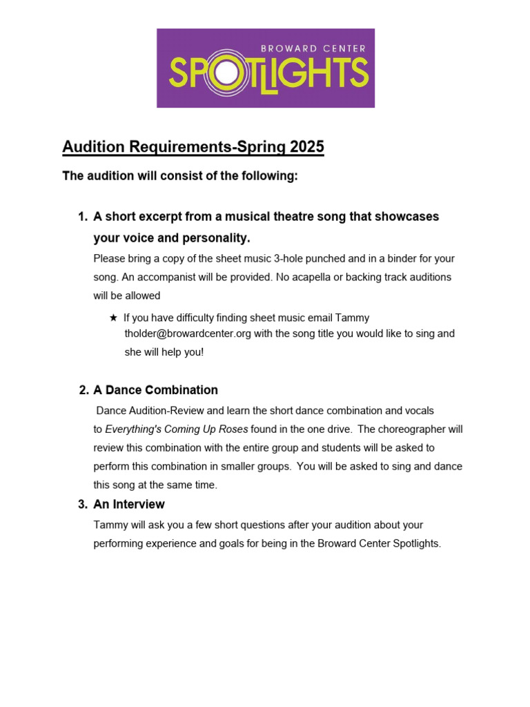 Spotlights Audition Packet Spring 2025 | PDF