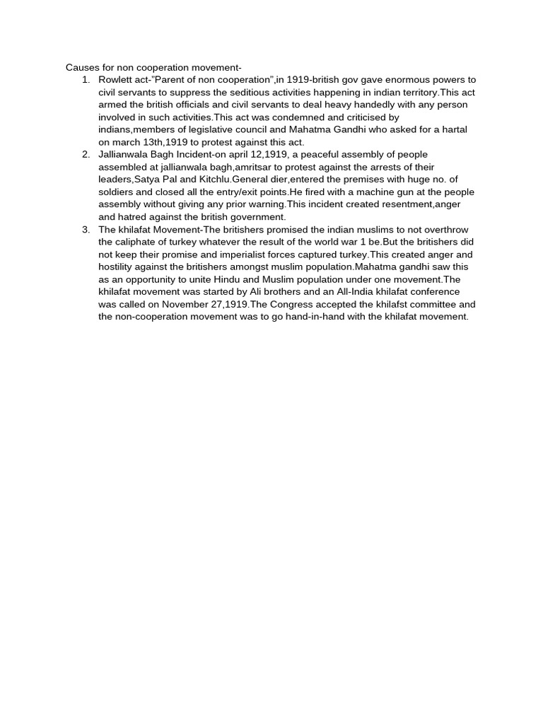 Causes For Non Cooperation Movement | PDF