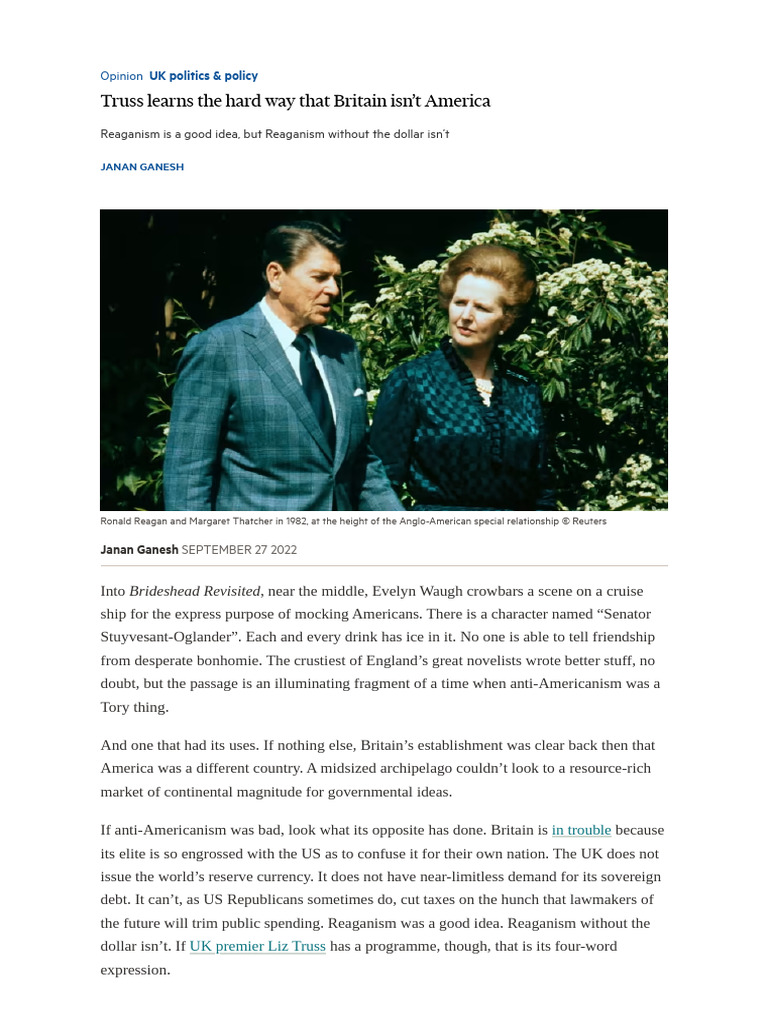 Reaganism Without The Dollar FT | PDF | Conservative Party (Uk ...