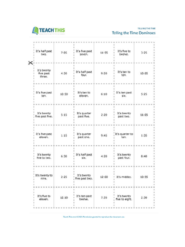 Telling the Time Dominoes | PDF