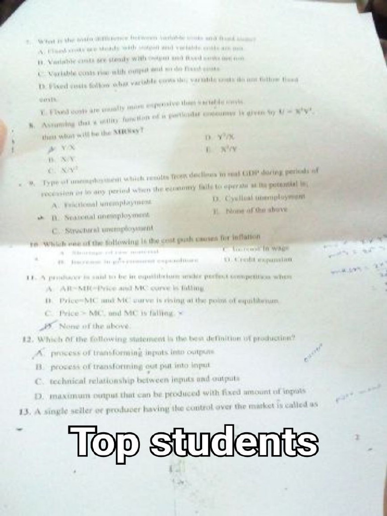 Economics Final Exam 7 (MTU) (1) | PDF