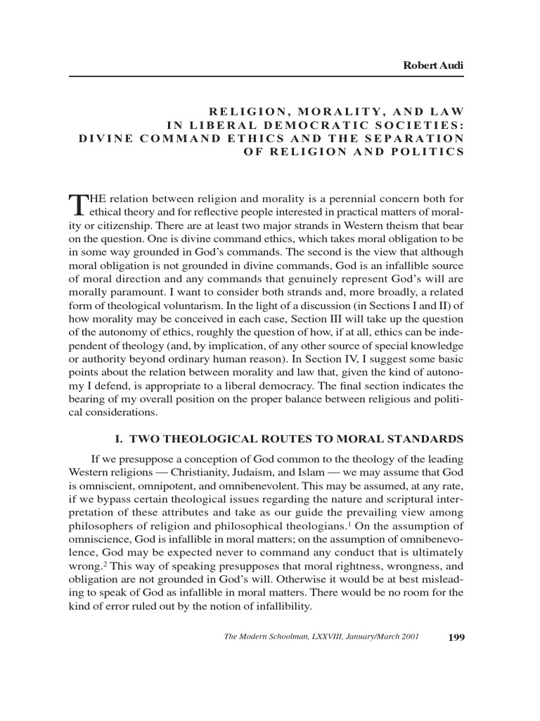 AUDI, R_Religion, morality and law in liberal democratic societies ...