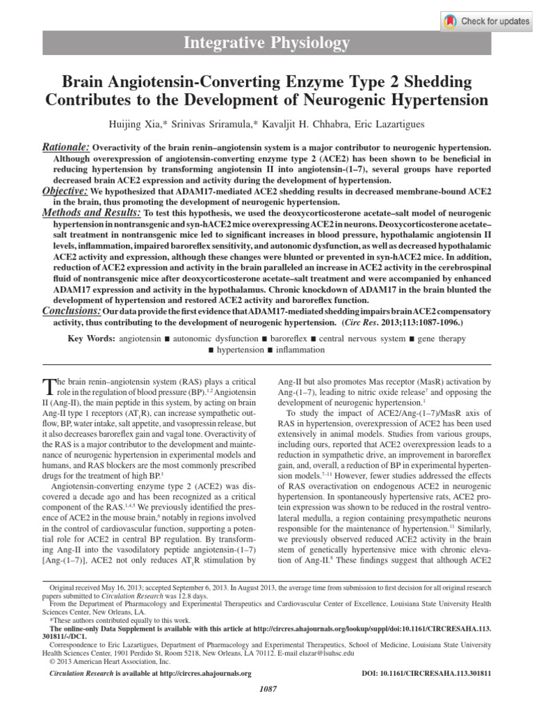 Brain ACE2 Shedding in Hypertension | PDF | Hypertension | Angiotensin