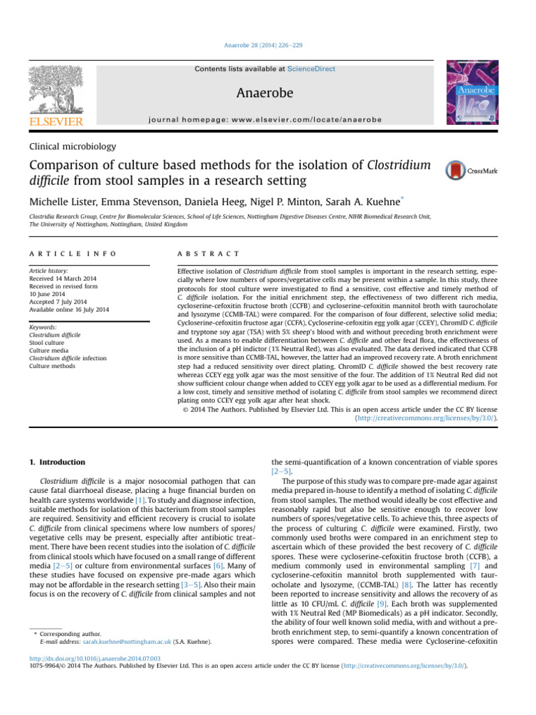 Comparison Of Culture Based Methods For The Isolation Of Clostridium Difficile From Stool