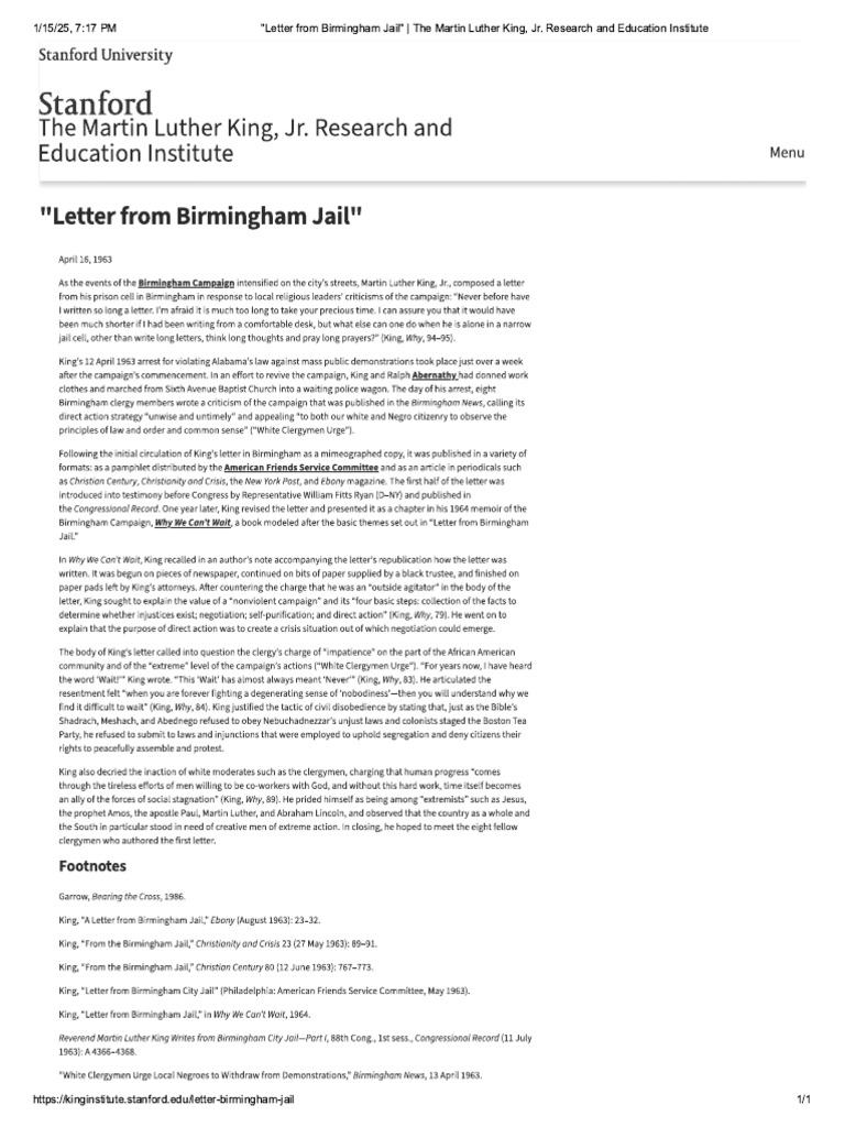 Letter From Birmingham Jail - The Mar..., JR | PDF