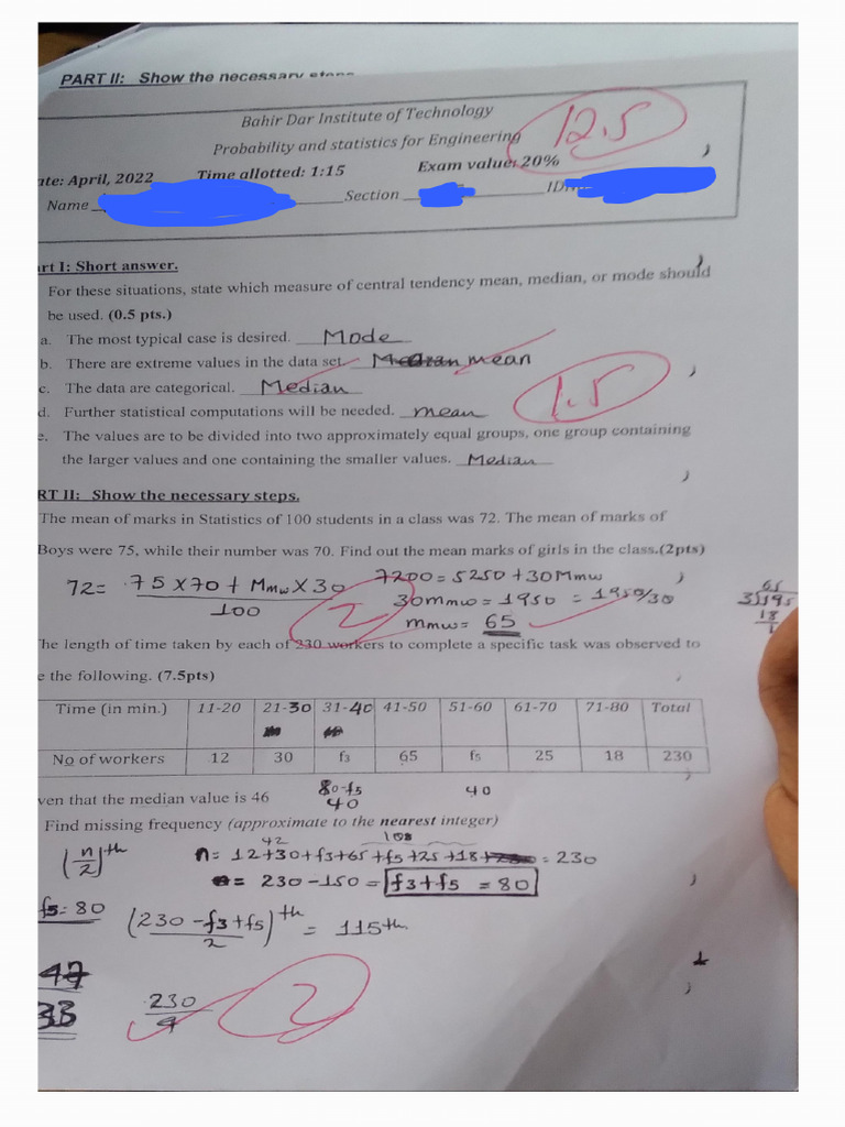 Statistics and Probability Mid Exam | PDF